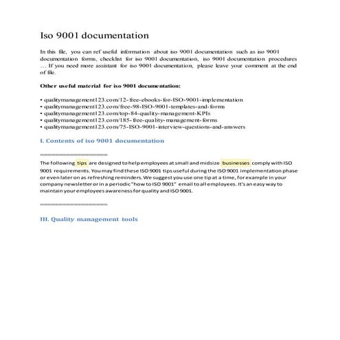 Iso 9001 for dummies | DOCX