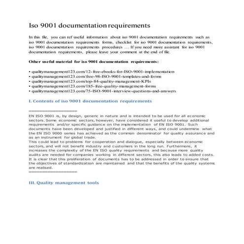 Iso 9001 documentation requirements | PDF