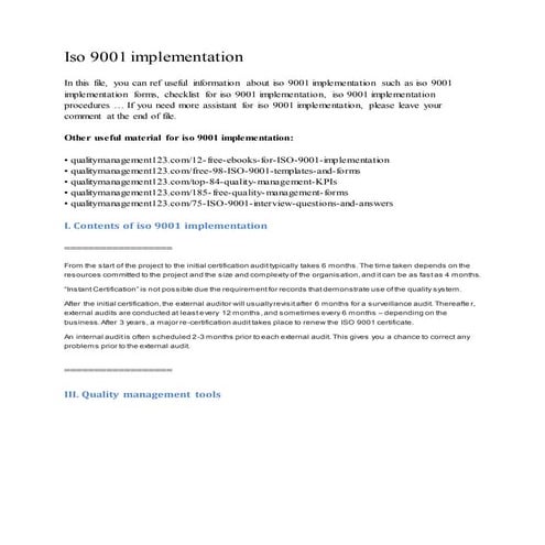 Iso 9001 implementation | DOCX