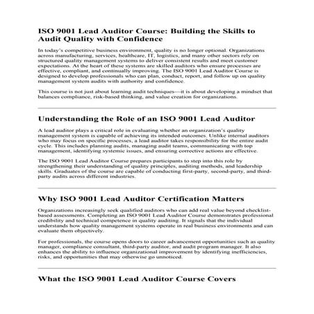 ISO 9001 Lead Auditor Training Skills for 2026 Guide | PDF