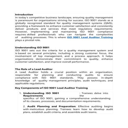 ISO 9001:20 Lead Auditor Training Course | PPT
