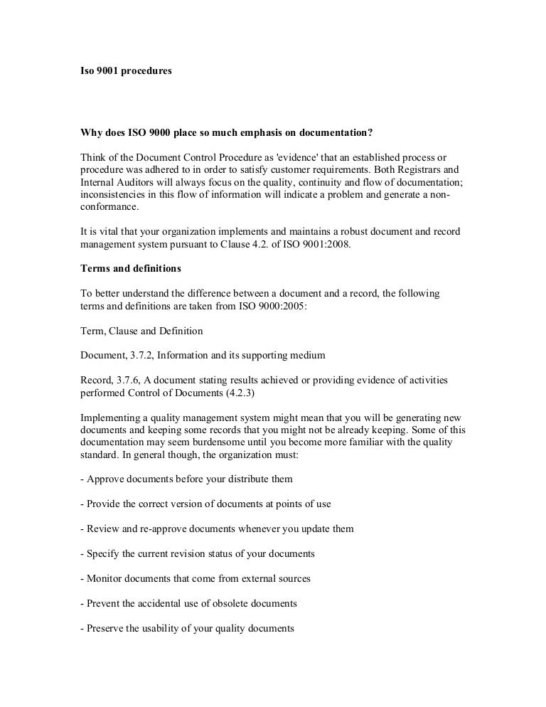 Iso 9001 procedures