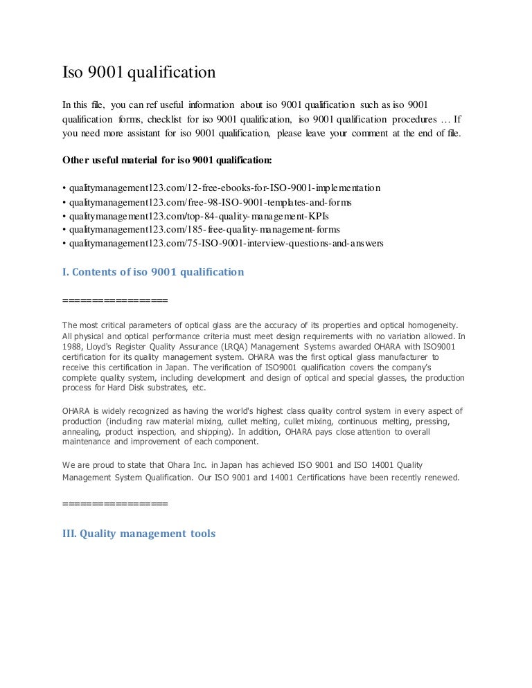 Iso 9001 qualification