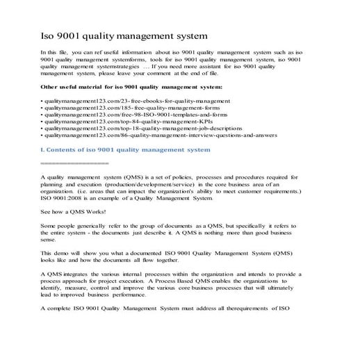 Iso 90012015 Quality Management System Documentation
