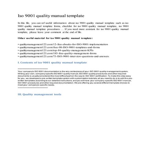 Iso 9001 quality manual template | DOCX