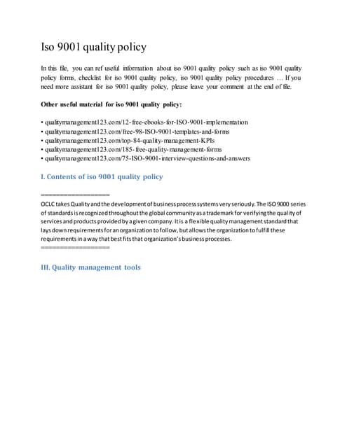 Iso 9001 templates free | DOCX