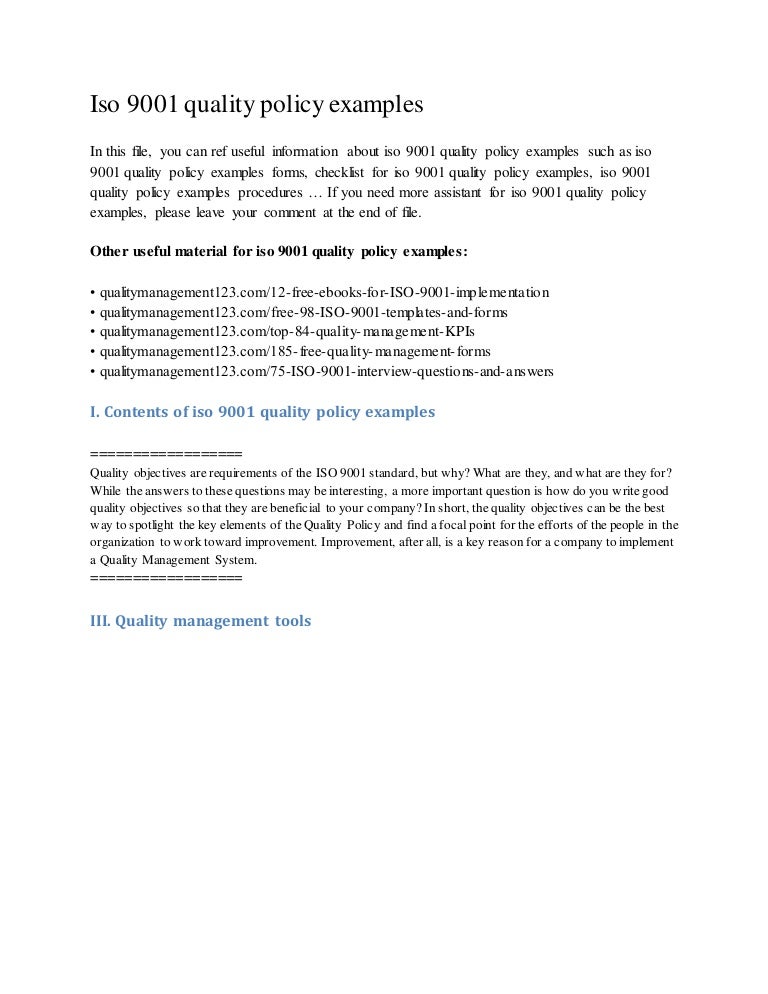 Iso 9001 Quality Policy Examples Iso 9001 Quality Policy Examples