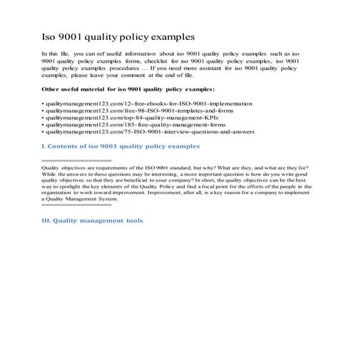 Quality Policy Examples