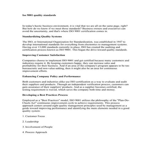 Iso 9001 quality standards