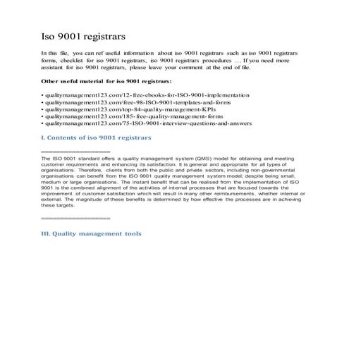 Iso 9001 registrars | DOCX