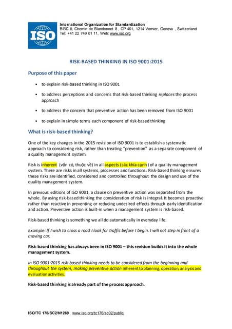 Risk based thinking in ms iso 9001 2015 | PPTX | Business | Business ...