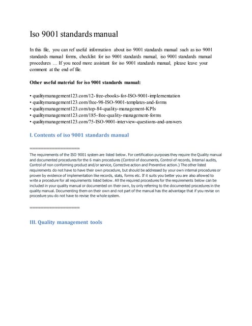 Iso 9001 requirements checklist | PDF