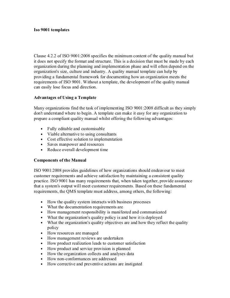 Iso 9001 templates