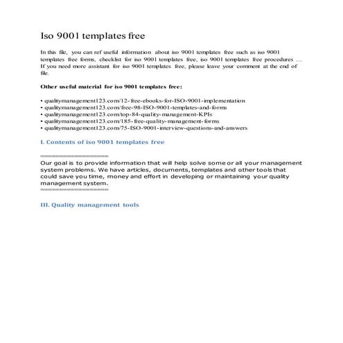 Iso 9001 templates free | DOCX