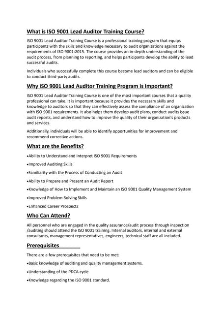 iso 9001 lead auditor training .ppt | Business | Business and Finance