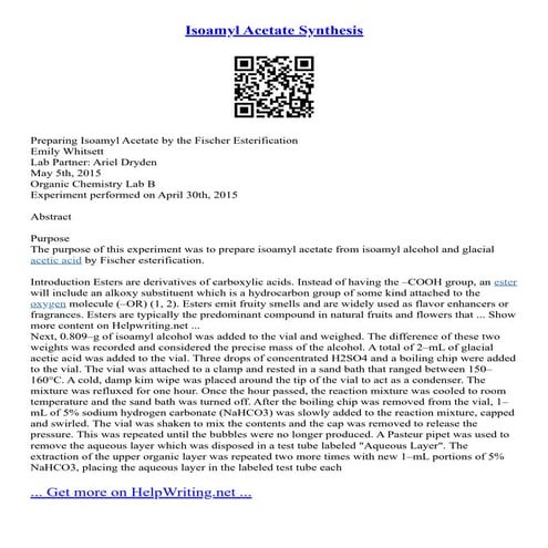 Isoamyl Acetate Synthesis | PDF