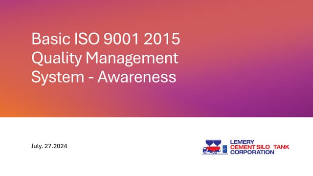 ISO 9001:2015 awareness. | PPSX