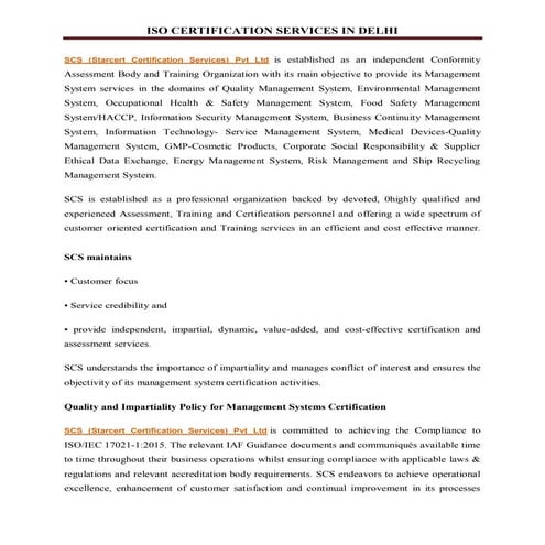 ISO CERTIFICATION SERVICES IN DELHI | PDF | Business | Business and Finance