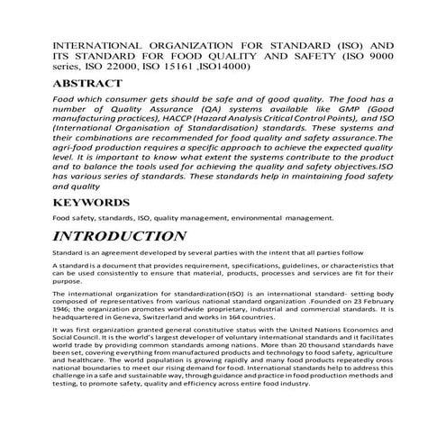 international organisation for standard (iso) and various standards of ...