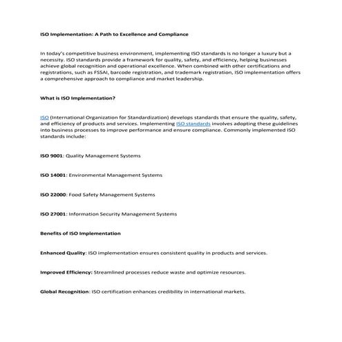 ISO Implementation: Enhancing Quality & Trust | PDF