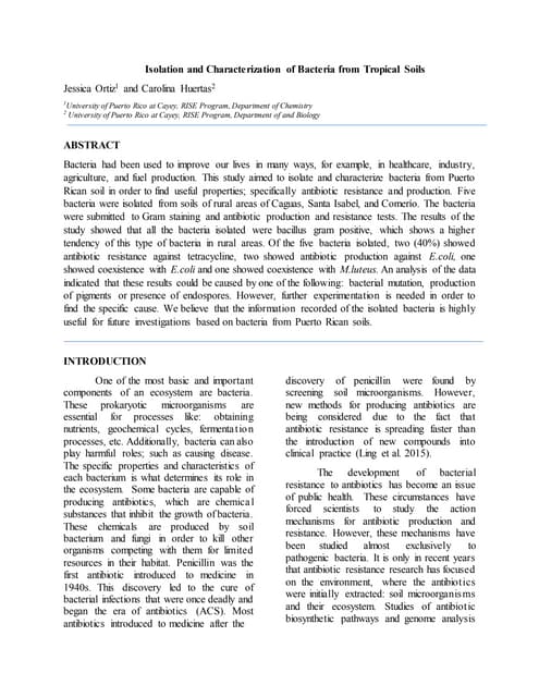 Tropical Soil Bacteria Isolation & Characterization | PPTX
