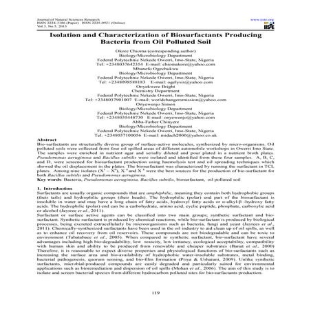 Isolation and characterization of biosurfactants producing bacteria ...