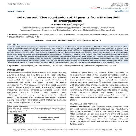 Isolation and Characterization of Pigments from Marine Soil Microorganisms | PDF | Geography ...