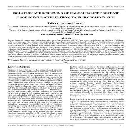 Isolation and screening of haloalkaline protease producing bacteria from tannery solid waste ...