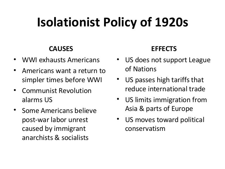 Isolationist Policy Of 1920s