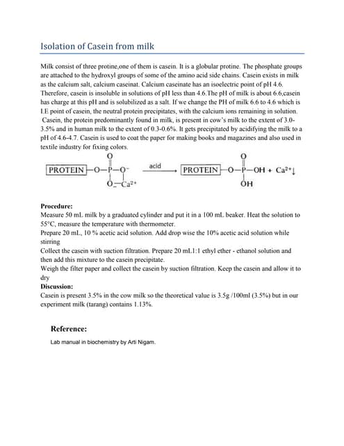 Study of quantity of caesin present in different samples of milk | DOCX | Chemistry | Science