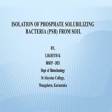 Isolation of phosphate solubilizing bacteria (PSB) from soil Likhith K ...