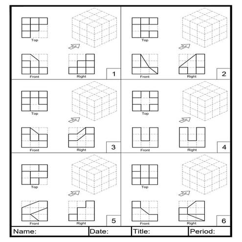 Isometric Practice Drawing from Orthgraphic | PDF