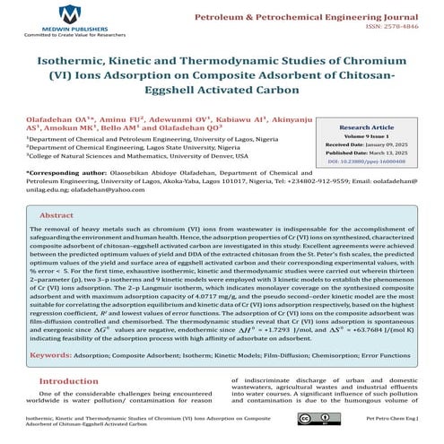 Isothermic, Kinetic and Thermodynamic Studies of Chromium (VI) Ions Adsorption on Composite ...