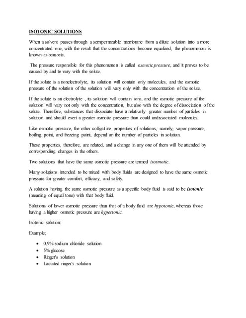 ISOTONICITY | PPTX | Chemistry | Science