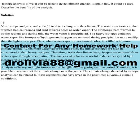 Isotope analysis of water can be used to detect climate change. Expl ...