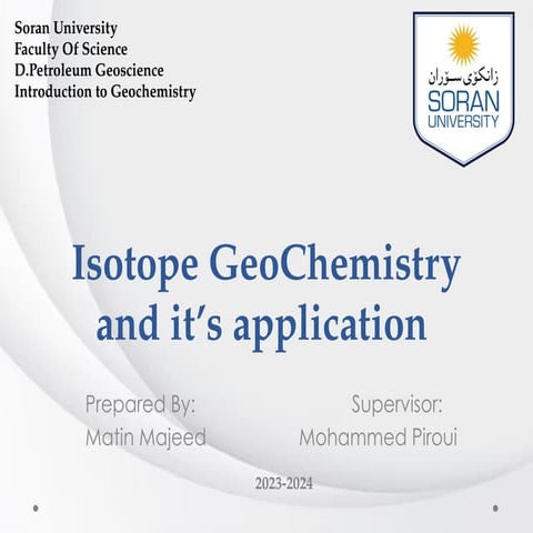 Isotope Geochemistry and its applications | PPTX