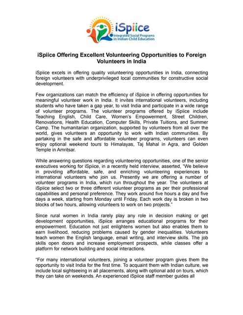 Volunteering work in india | PPT