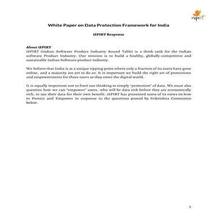 iSPIRT’s Response- White Paper on Data Protection Framework for India | PDF
