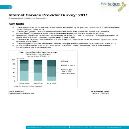 Internet Service Provider Survey: 2011 - Statistics New Zealand | PDF