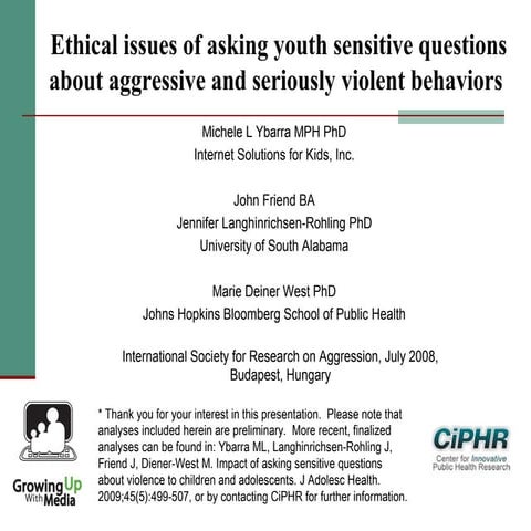 Ethical issues of asking youth sensitive questions about aggressive and ...