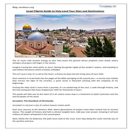 Israel Pilgrim Guide to Holy Land Tour Sites | Coral Travel & Tours | PDF