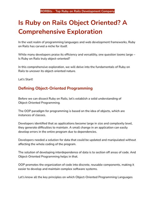 Is Ruby on Rails Object Oriented? A Comprehensive Exploration | PDF Is Ruby on Rails Object Oriented? A Comprehensive Exploration | PDF