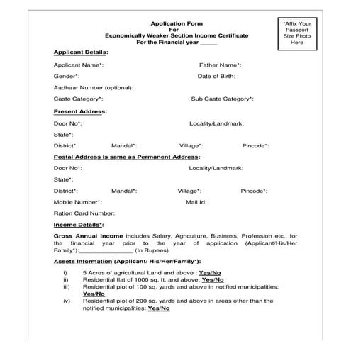 Issuance of income asset certificate for economically weaker sections ...