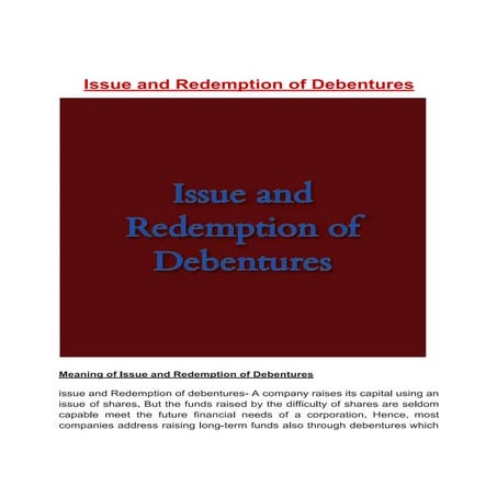 Issue and Redemption of Debentures.pdf | Personal Debt | Personal Finance