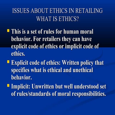 Issues about ethics in retailing | PPT