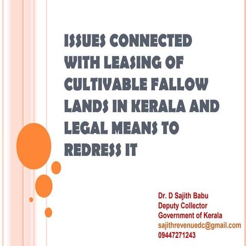 Issues connected leasing of cultivable fallow lands in kerala and legal ...