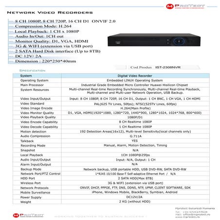 NVR - Network Video Recorder 8 canale video | PDF