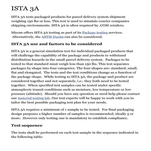 ISTA 3A Packaging Test for .COM retailers offered at Micom Laboratories ...