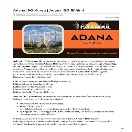 Adana iSG Kursu | Adana iSG Eğitimi | PDF
