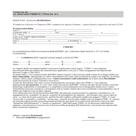 Istanza rimborso imu | PDF